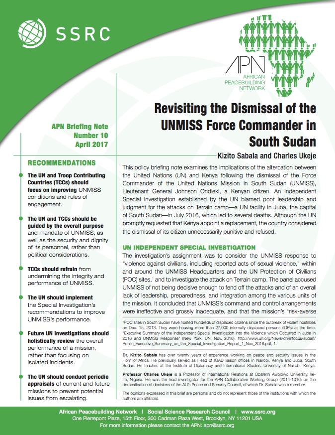 Revisiting the Dismissal of the UNMISS Force Commander in South Sudan ...